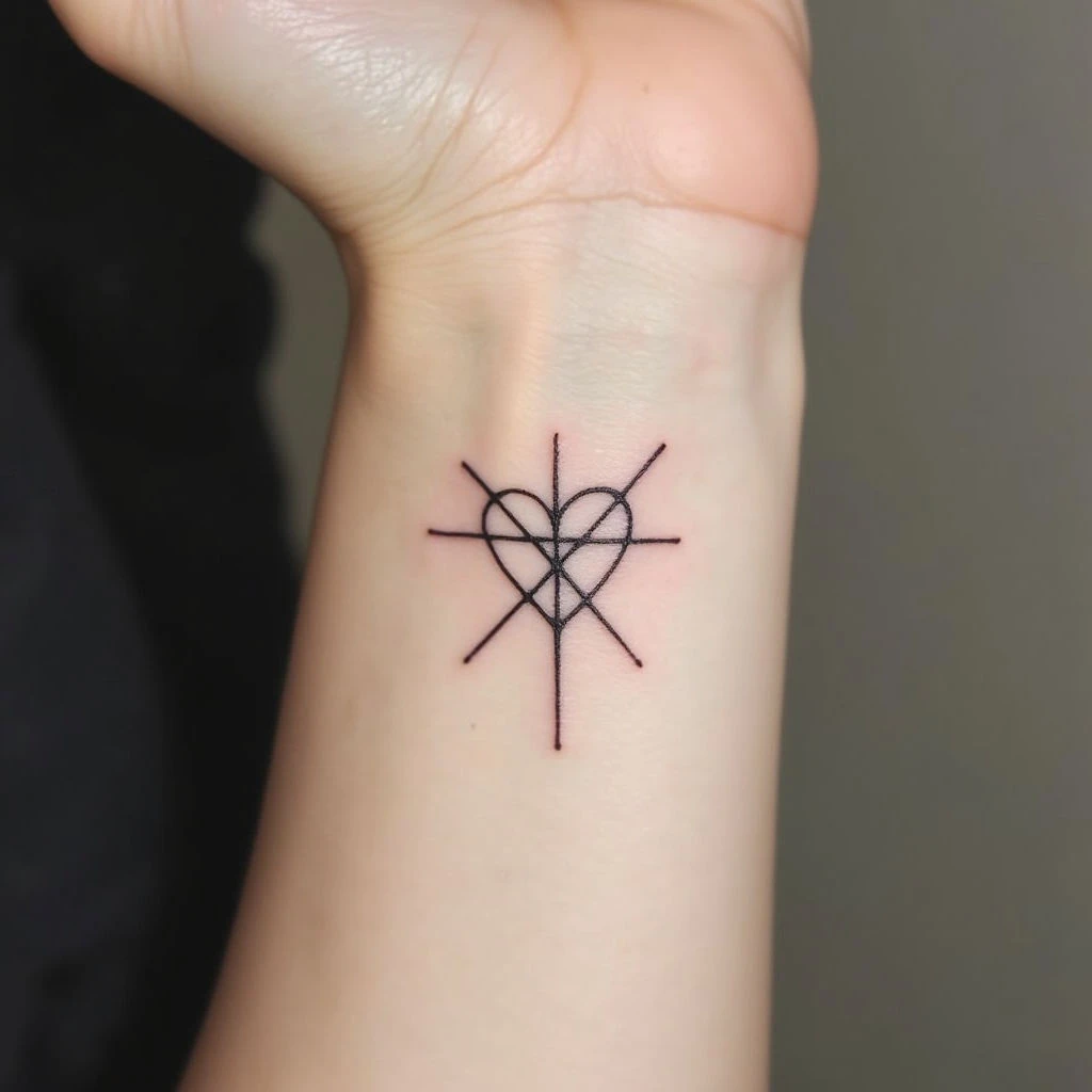 Minimalist Heart and Cross Wrist Tattoo: A Symbol of Faith & Love ...